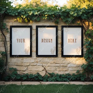 Garden Frame Mockup Set of 3 2:3 Wall Art Mock up Black Frame Outdoor ...