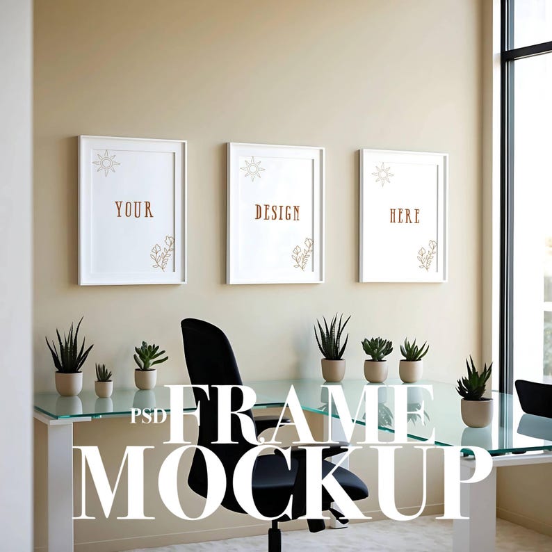 Modern Office Frame Set: White Frame Wall Art Mockup Print Poster ...