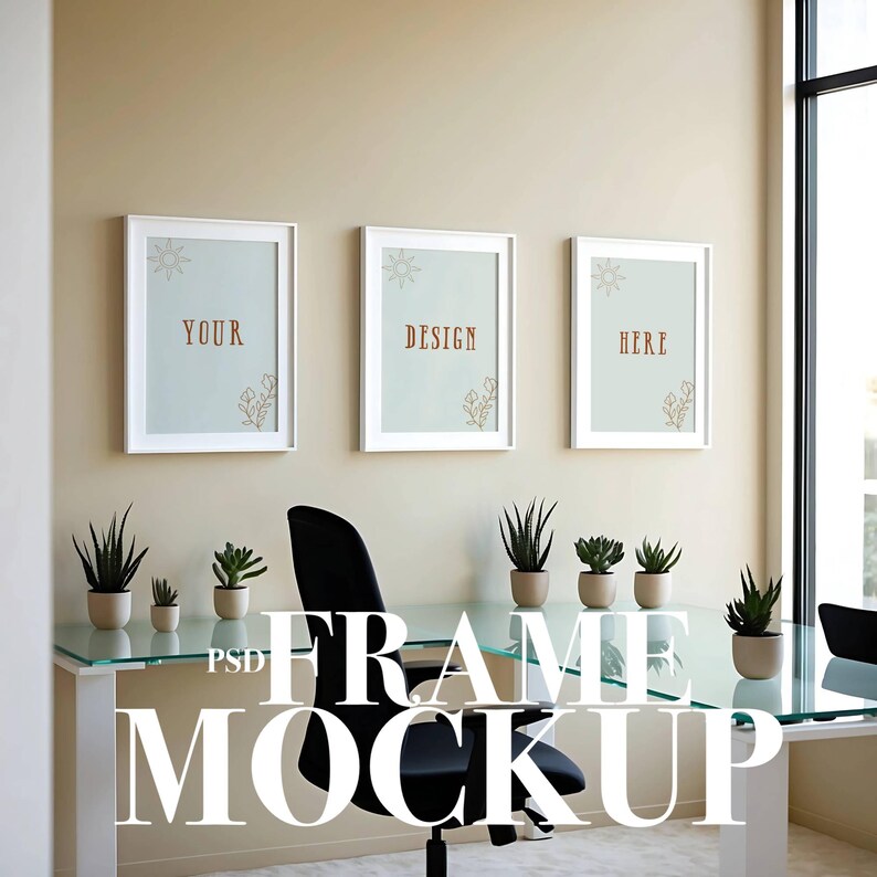 Modern Office Frame Set: White Frame Wall Art Mockup Print Poster ...