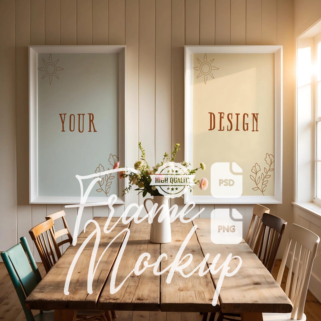 Farmhouse Dining Room Frame Mockup Set: Wall Art Display (PSD & PNG ...