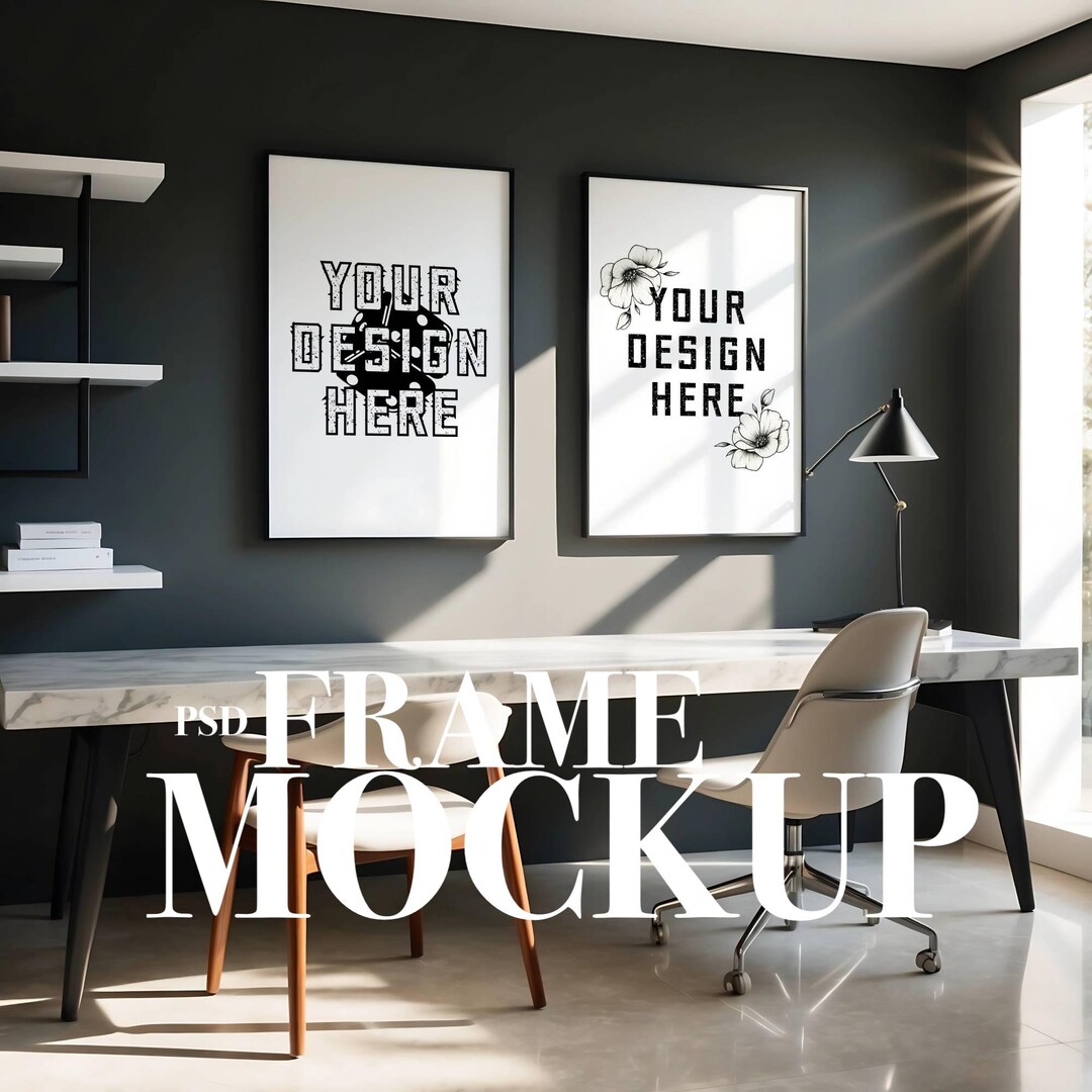 Modern Home Office Wall Art Frame Mockup Set of 2 - Elegant Workplace ...