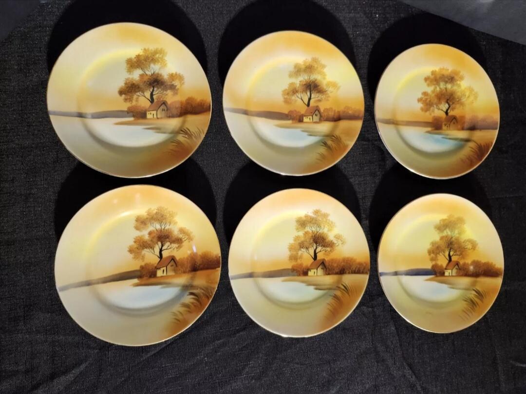 6x Vintage Noritake Tree in the Meadow 6 1/2" Plates-hand Painted-japan ...