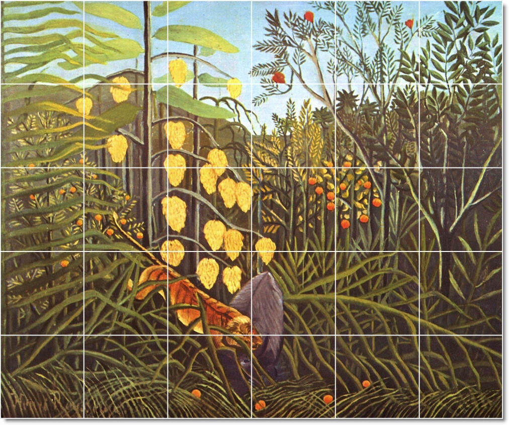 Henri Rousseau Ceramic Tile Mural: Tiger Vs Buffalo Fight - Etsy
