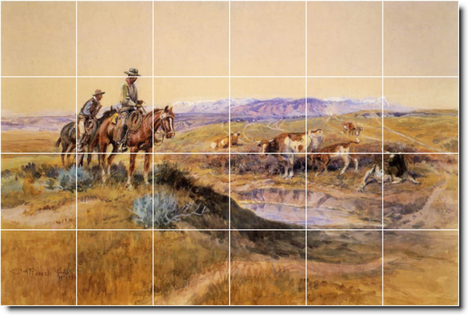 S-M-L-XL Custom Ceramic Western Painting Tile Mural. Worked Over by ...