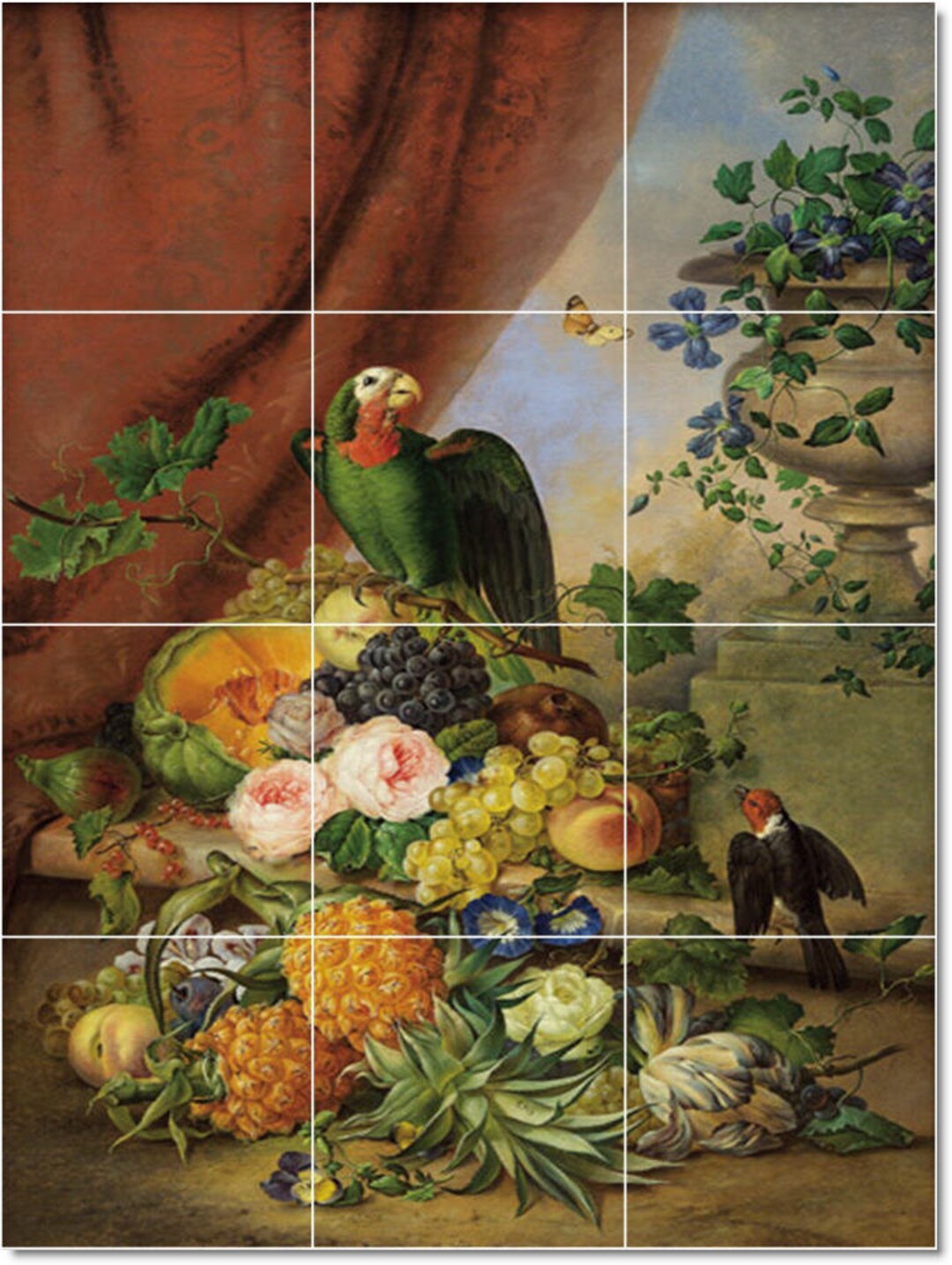 Custom Ceramic Tile Mural: Parrot & Fruit Still Life - Etsy