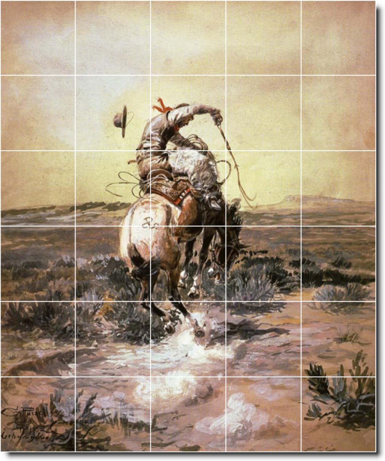 S-M-L-XL Custom Ceramic Western Painting Tile Mural. A Slick Rider by ...