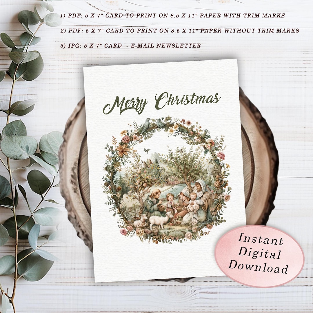 Christmas Christian Card, Watercolor Christian Greeting Card, Christian ...