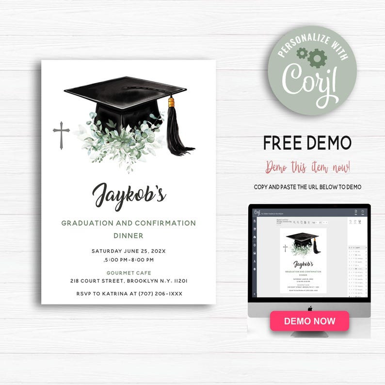 Editable Religious Graduation Card, Graduation and Confirmation Invite ...