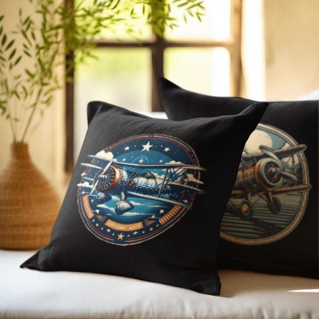 Vintage Airplane Pillow, Aviation Cushion, Pilot Gift, Plane Lover Home ...