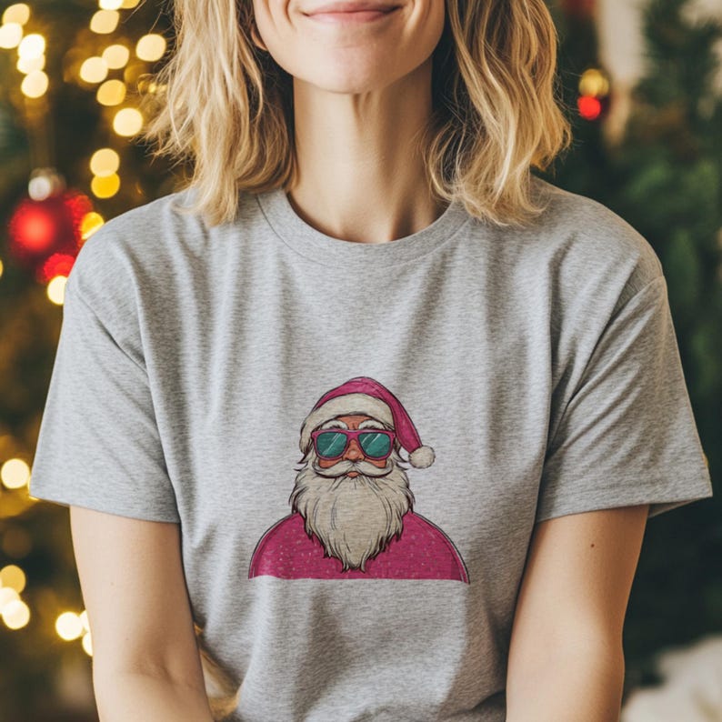 Pink Christmas Santa With Sunglasses PNG | Commercial License - Etsy