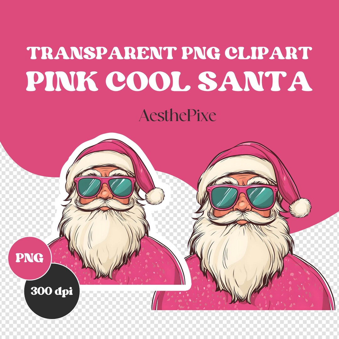 Pink Christmas Santa With Sunglasses PNG | Commercial License - Etsy