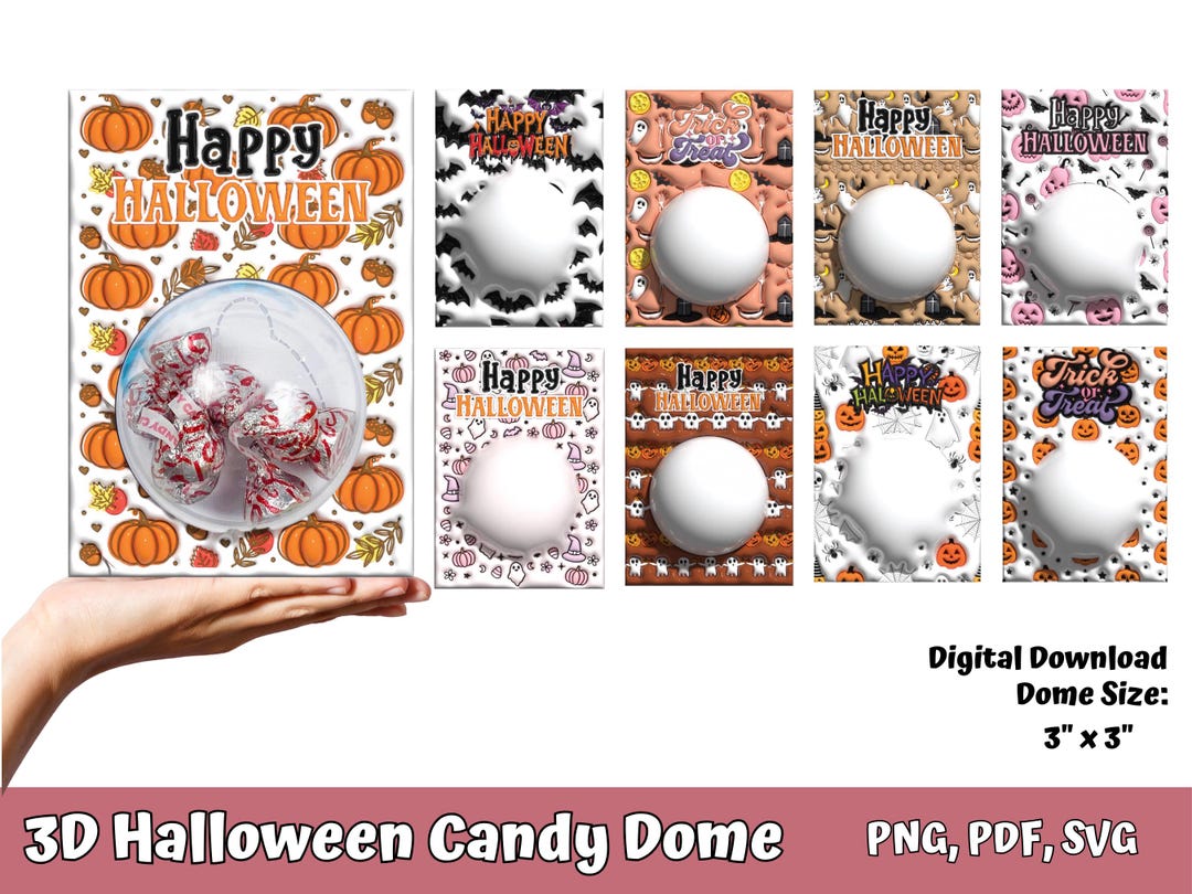 Halloween Candy Dome SVG Bundle, 3D Halloween PNG Candy Halloween Dome ...