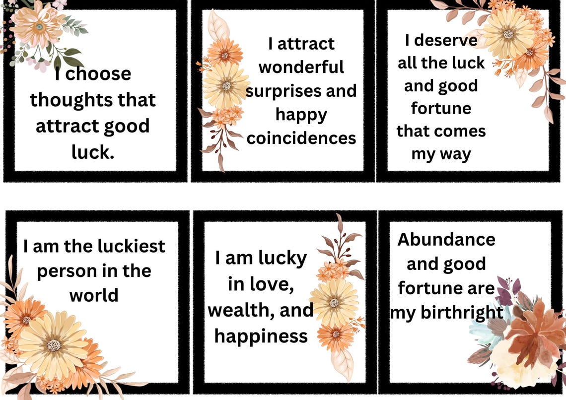 Printable Luck Affirmation Cards Digital Download Positive Mindset ...
