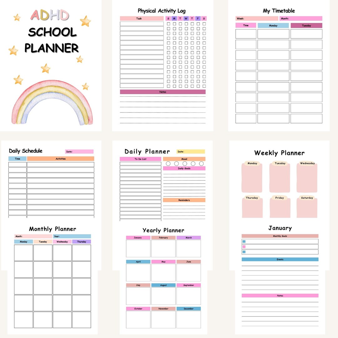 ADHD Kids Planner | Printable School Planner for ADHD | 57-page Focus Organizer | Homework ...