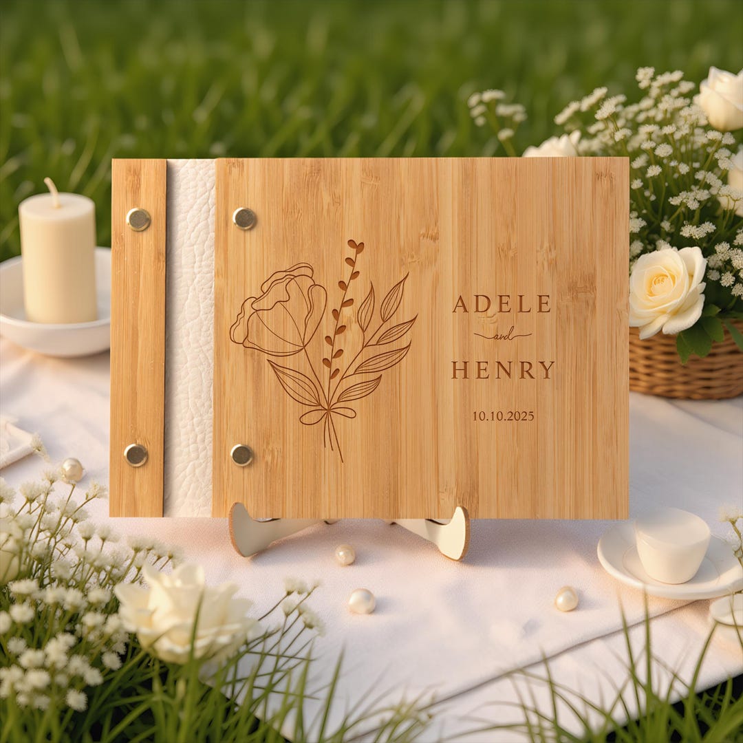 Custom Wooden Wedding Guest Book, Engraved Wooden Guestbook ...