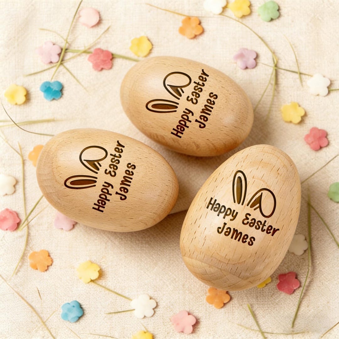 Custom Wooden Easter Egg Shakers, Engraved Kids Musical Instrument Set ...
