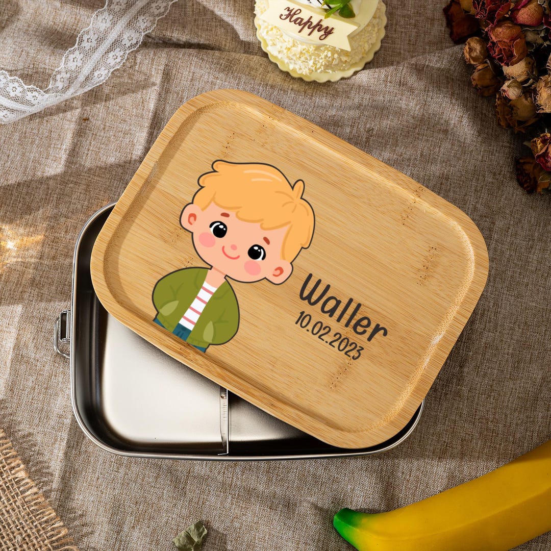 Custom Lunch Box With Name, Wooden Lid Lunch Box for Her Him Kids ...