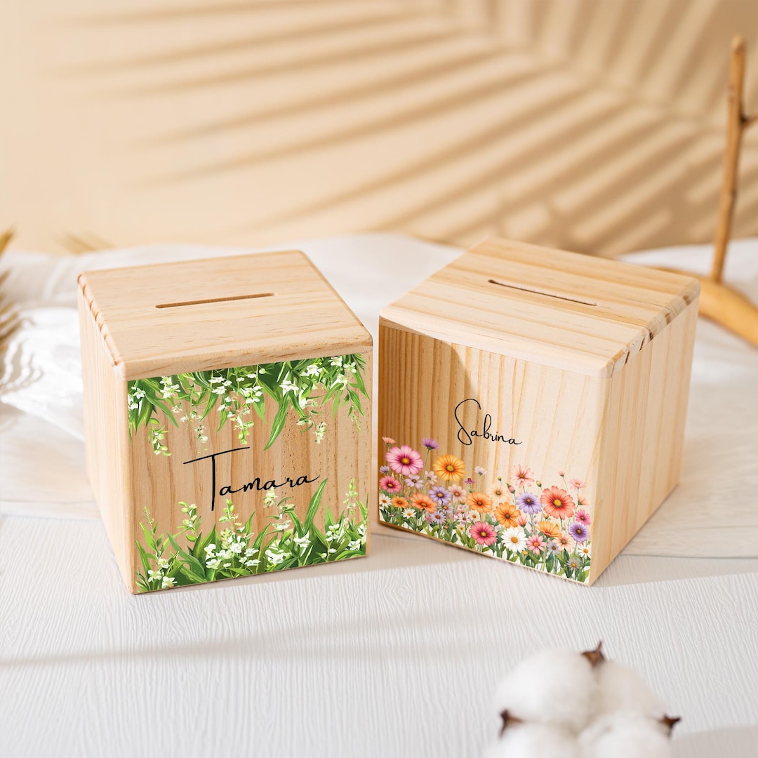 Wooden Money Box Girl,custom Floral Piggy Bank,baby Shower Gift,savings ...
