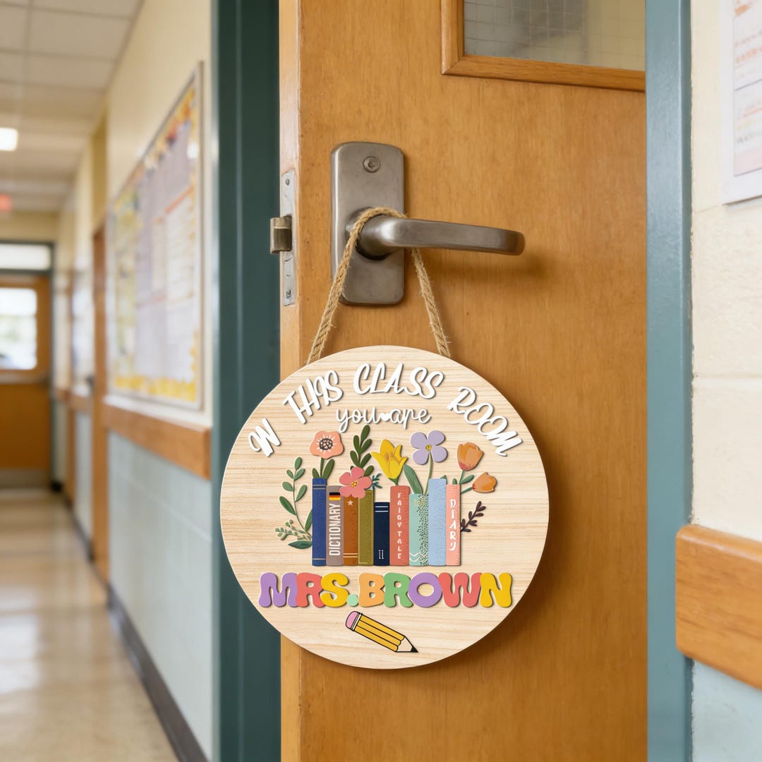Personalized Wooden Teacher Door Hanger, Classroom Welcome Sign, Back ...