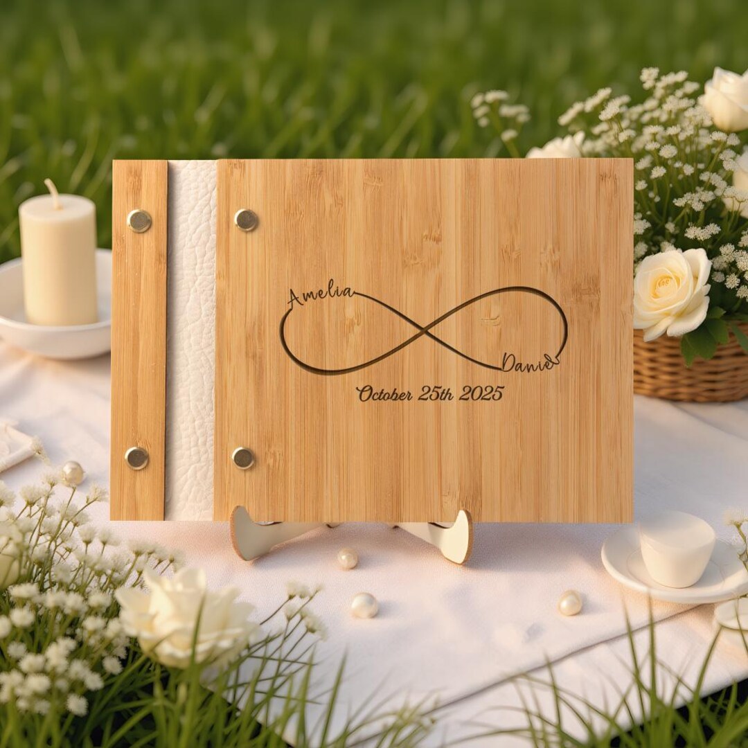 Infinity Wedding Guest Book Album, Engraved Wood Engagement Gift ...