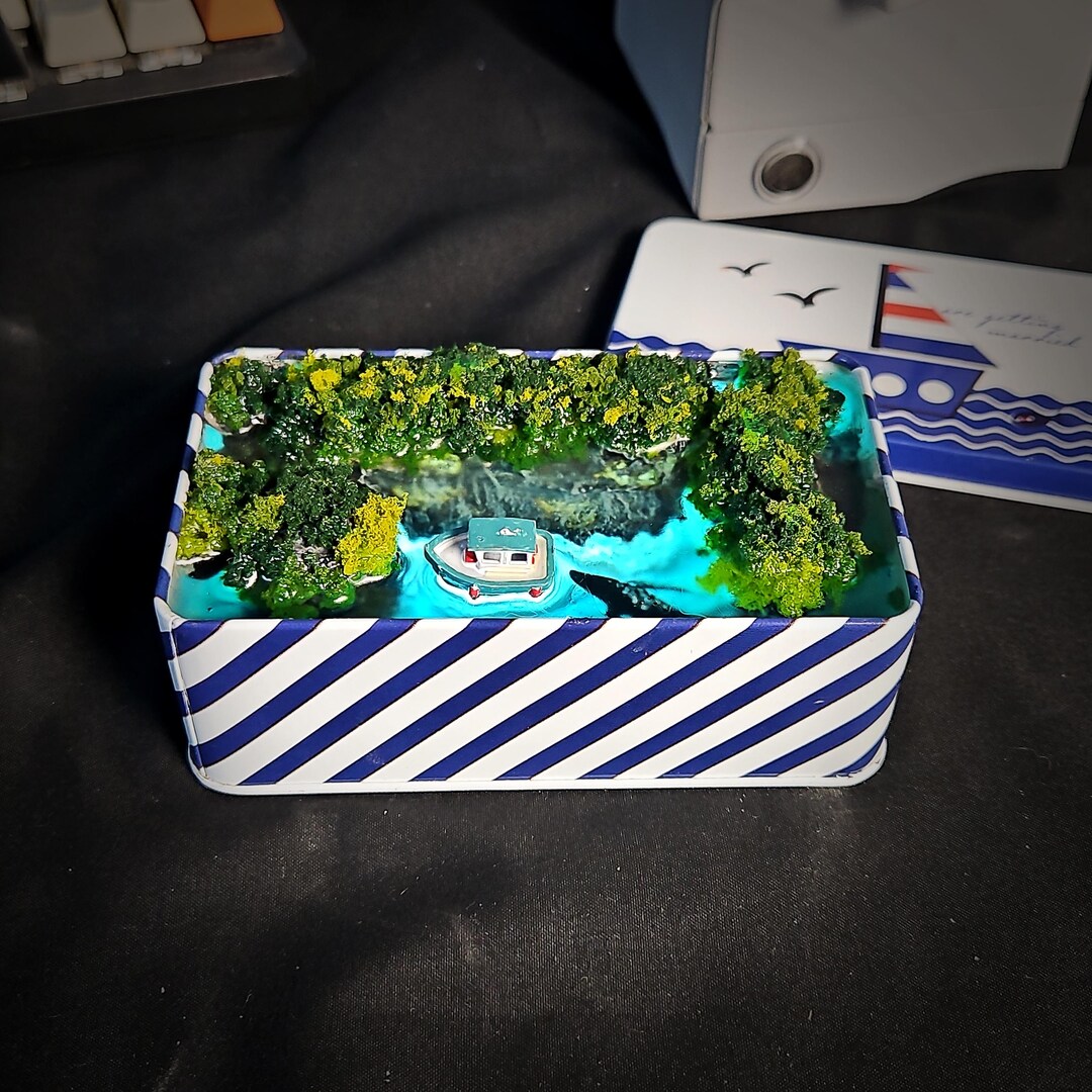 Sailboat on the Sea Artisan Resin Lamp Box, Handmade Lamp Box, Artisan ...