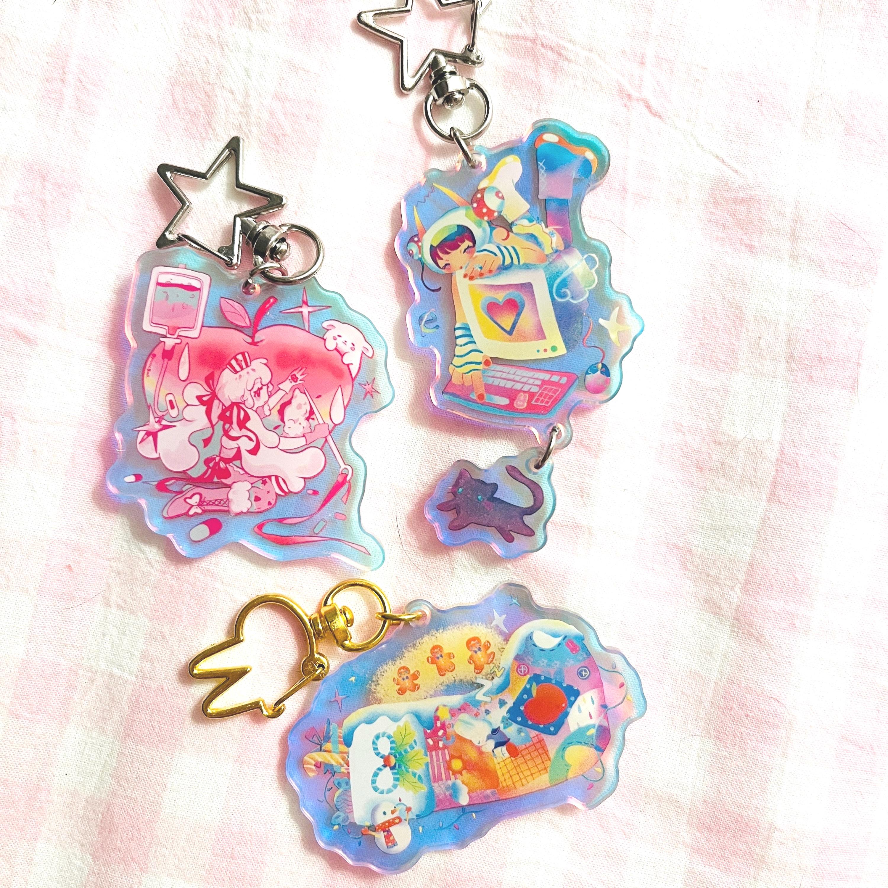 Holographic Acrylic Keychains｜rainbow Key Charms｜cute Nurse/y2k Girl ...