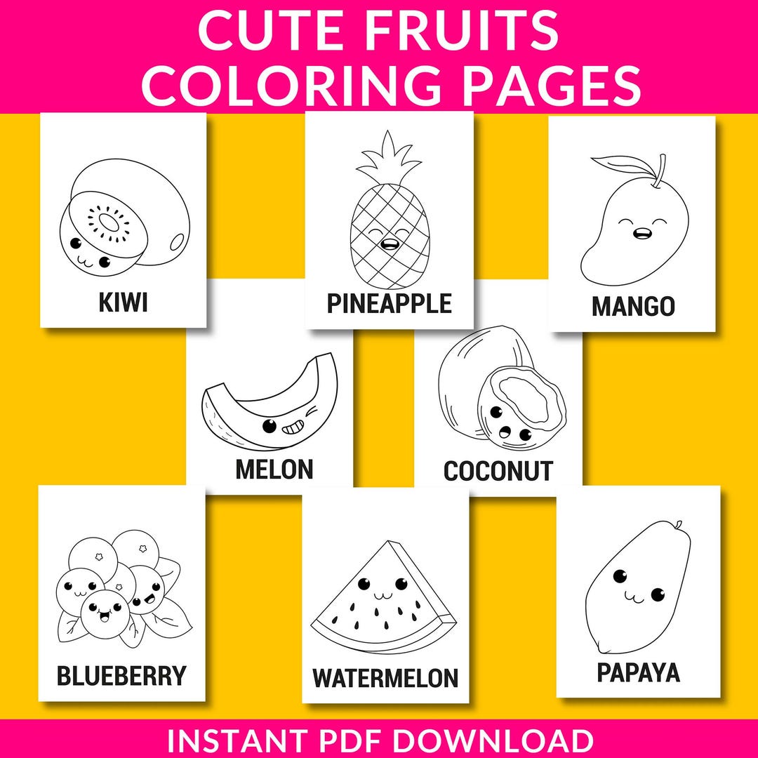Cute Fruit Coloring Pages,kawaii Fruits,easy Coloring Pages for Kids ...