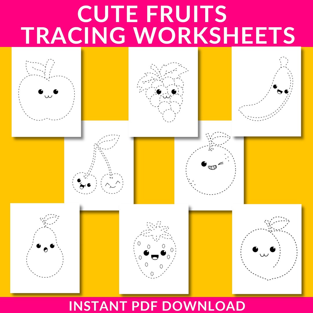 Kawaii ,cute,line Tracing Worksheets,fruits Tracing,line Trace Page ...