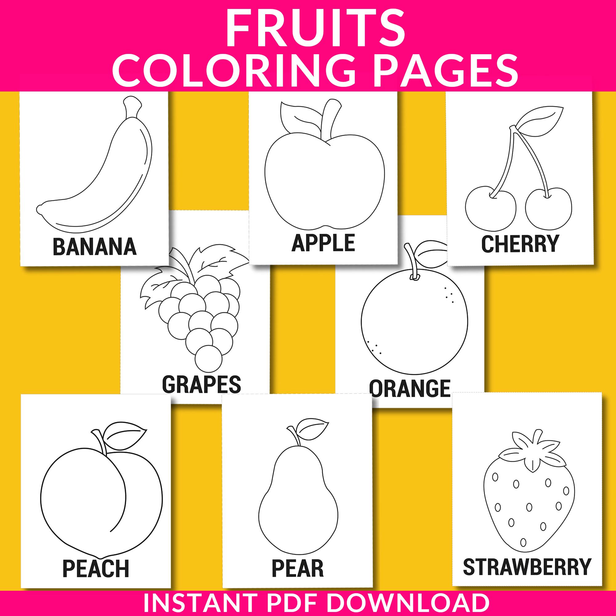 Printable Fruit Art for Kids/printable Fruit Coloring Pages for All ...