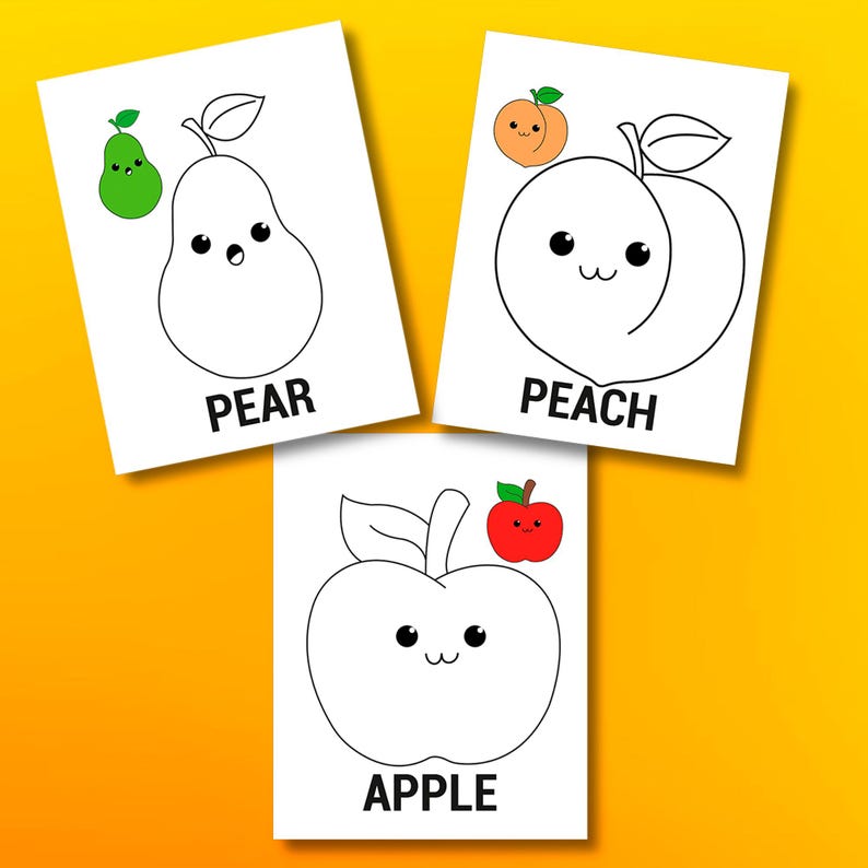 Cute Kawaii Fruit Coloring Pages,easy Coloring Pages for Kids,fun and ...