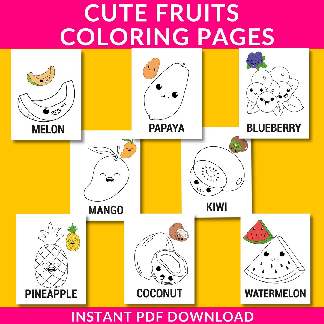 Cute Kawaii Fruit Coloring Pages,easy Coloring Pages for Kids,cartoon ...