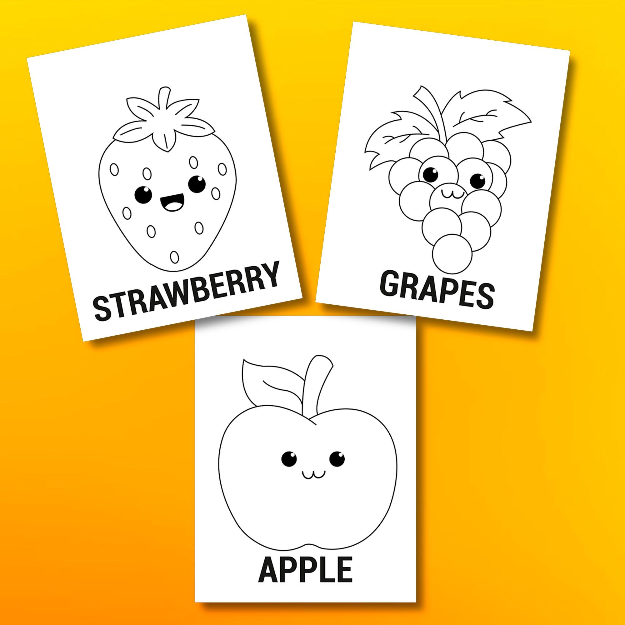 Cute Kawaii Fruit Coloring Pages,cartoon Fruits,kawaii Fruits,fun ...