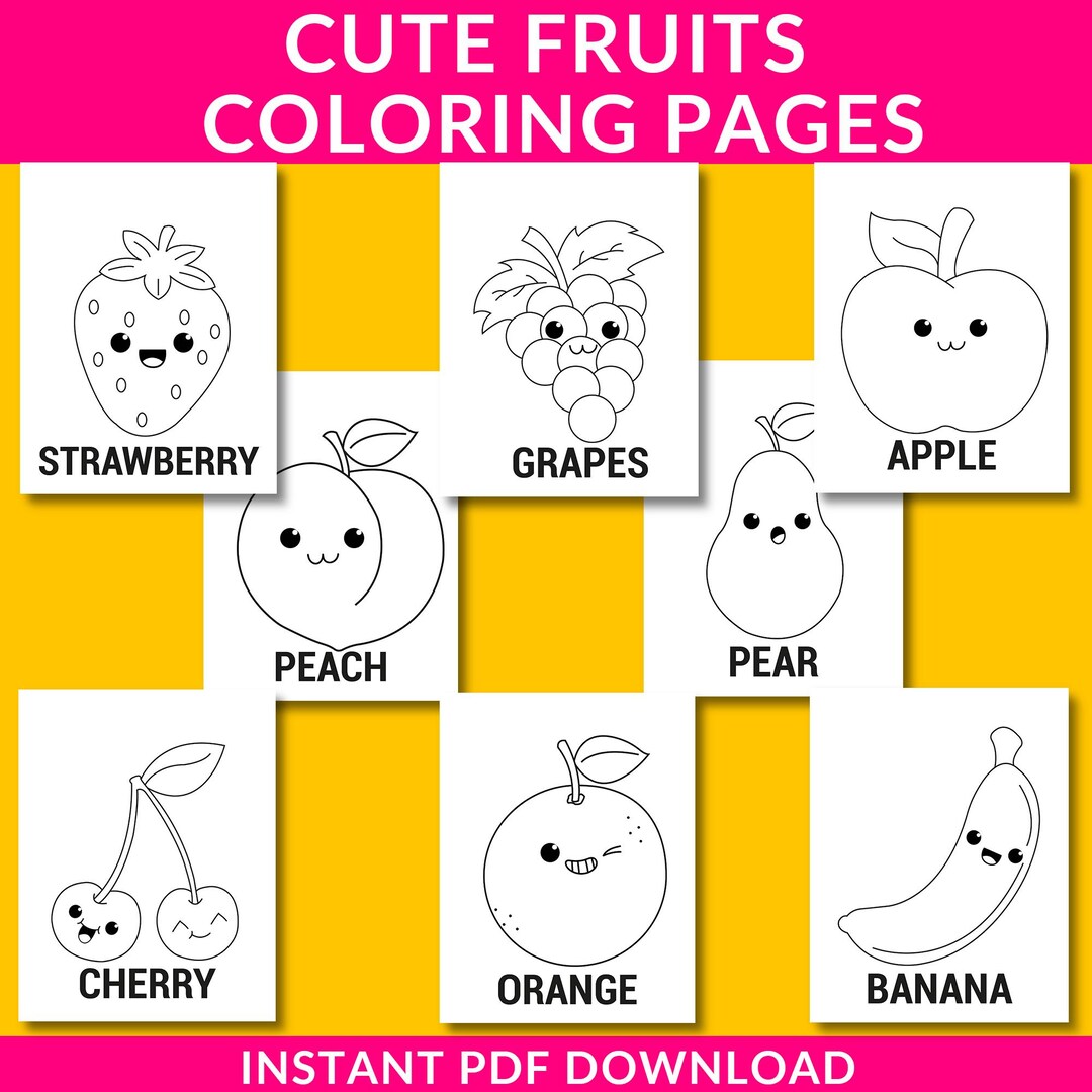 Cute Kawaii Fruit Coloring Pages,cartoon Fruits,kawaii Fruits,fun ...