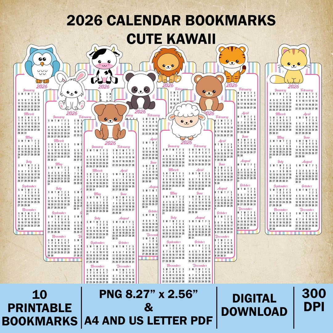 2026 Bookmark Calendar – Printable Calendar - Etsy