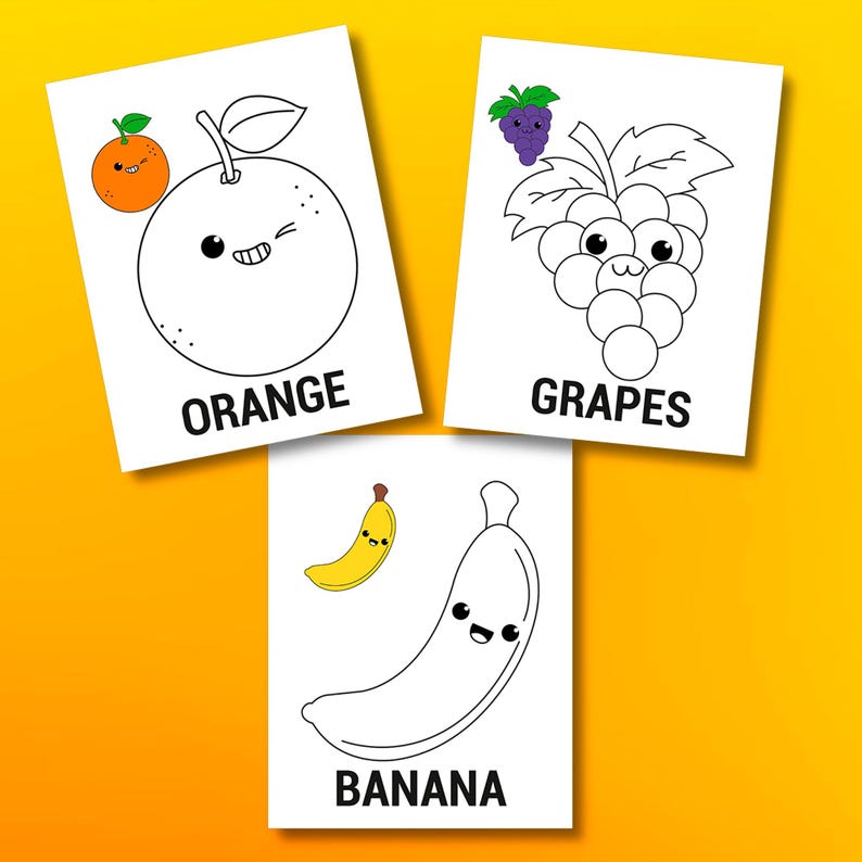 Cute Kawaii Fruit Coloring Pages,easy Coloring Pages for Kids,fun and ...