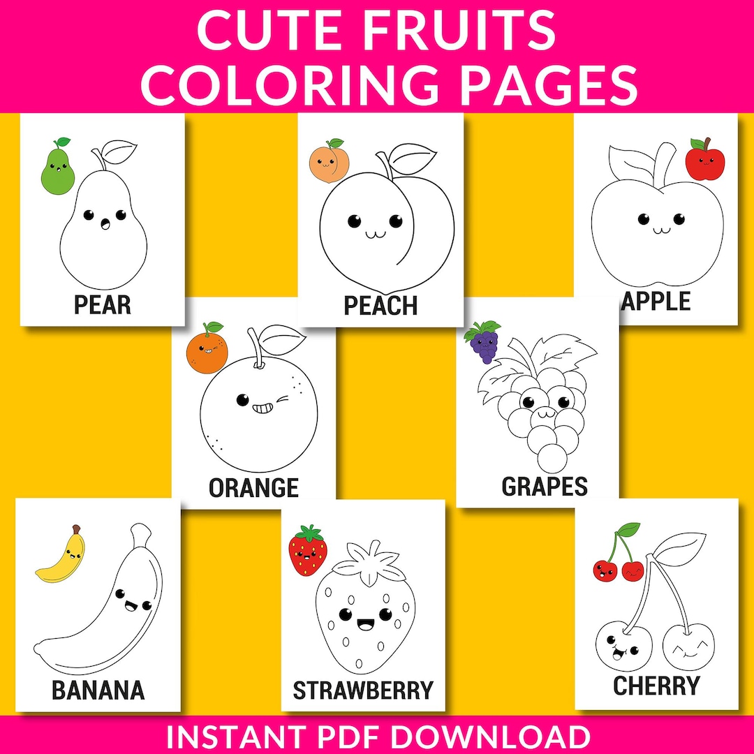 Cute Kawaii Fruit Coloring Pages,easy Coloring Pages for Kids,fun and ...