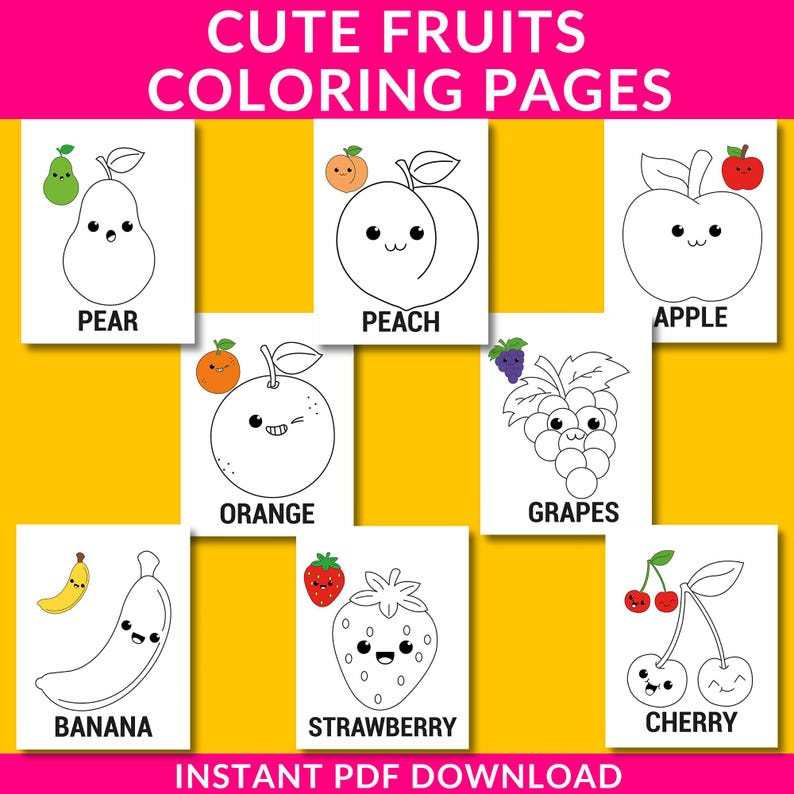 Cute Kawaii Fruit Coloring Pages,easy Coloring Pages for Kids,fun and ...