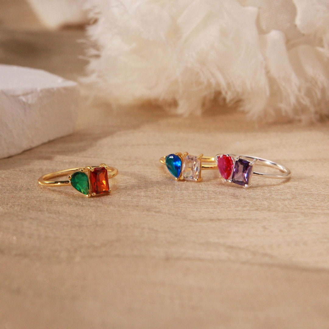 Emerald & Pear Cut Birthstone Ring • Personalized Birthstone Ring ...