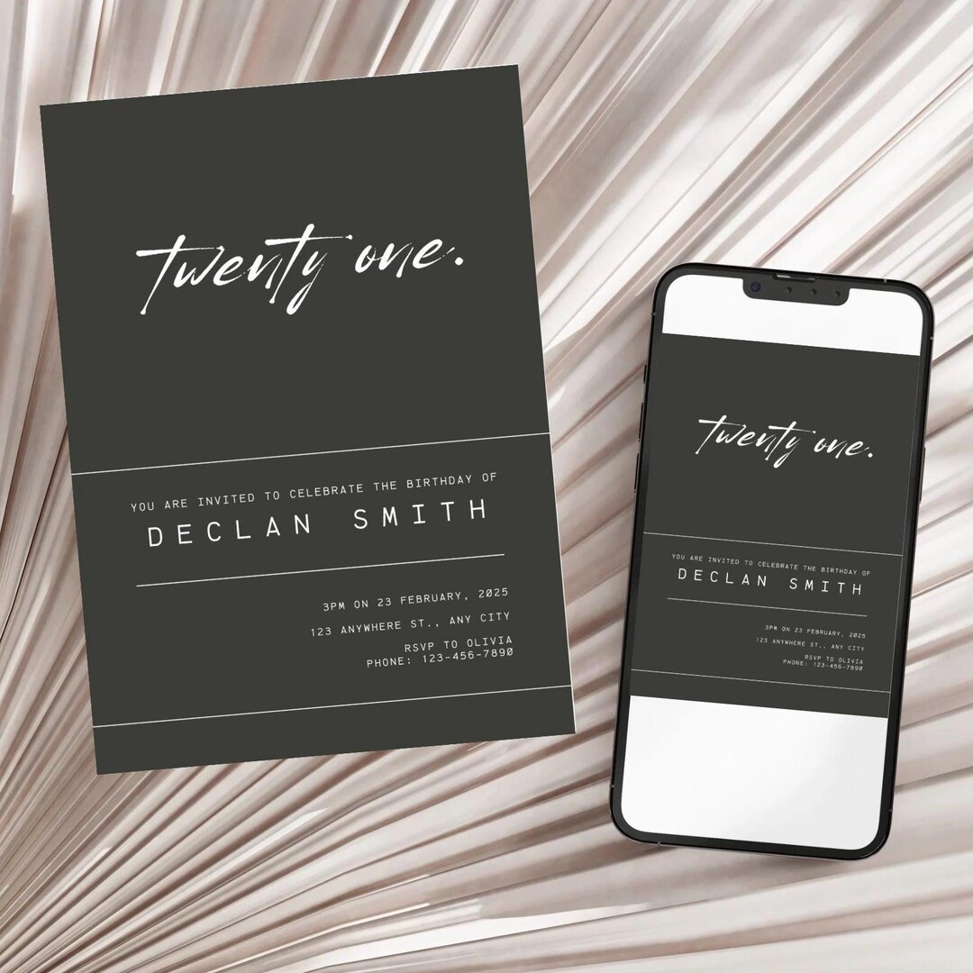 Twenty One Birthday Party Invitation Customize Any Text Birthday ...