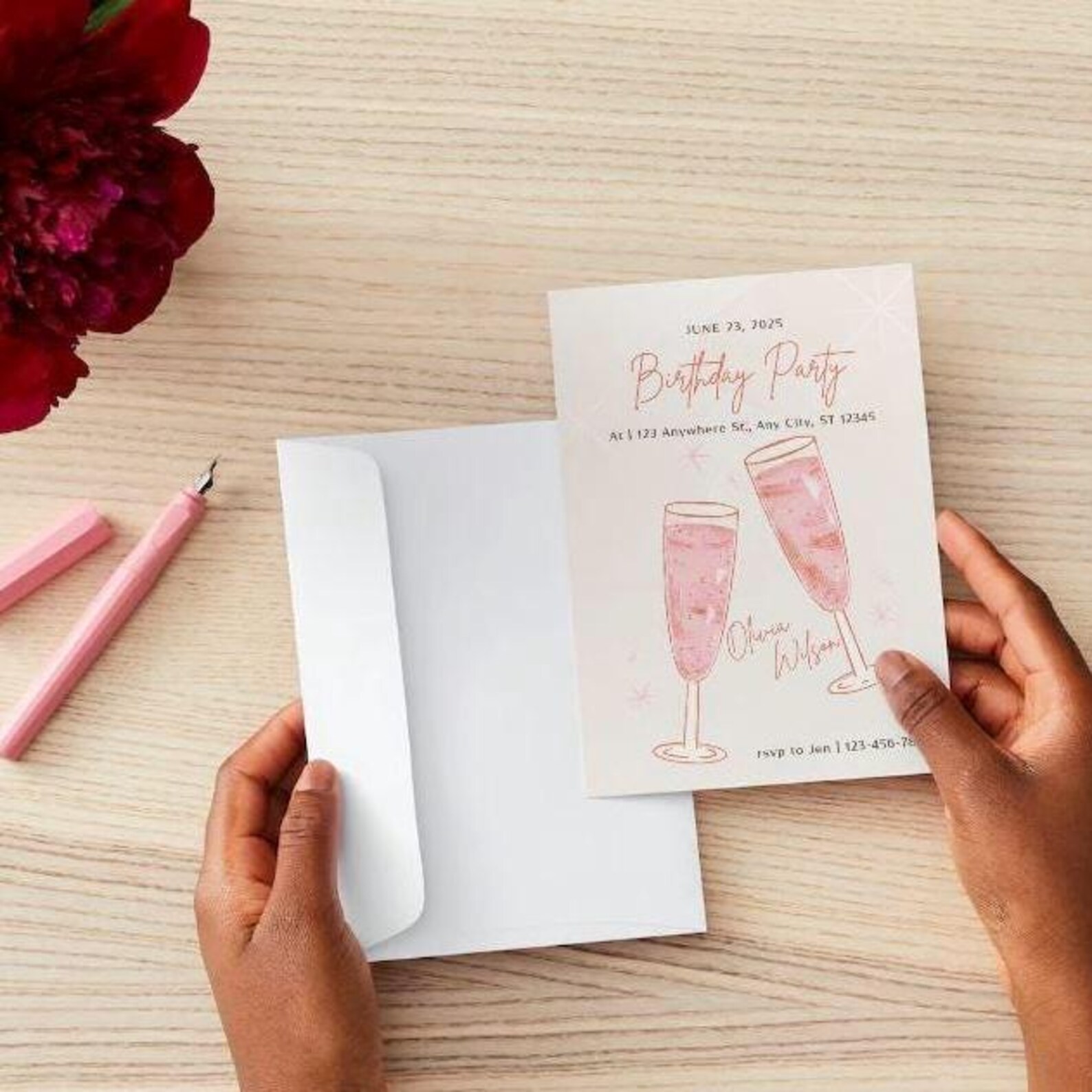 Pink Champagne Toast Birthday Party Invitation Birthday Cocktail ...