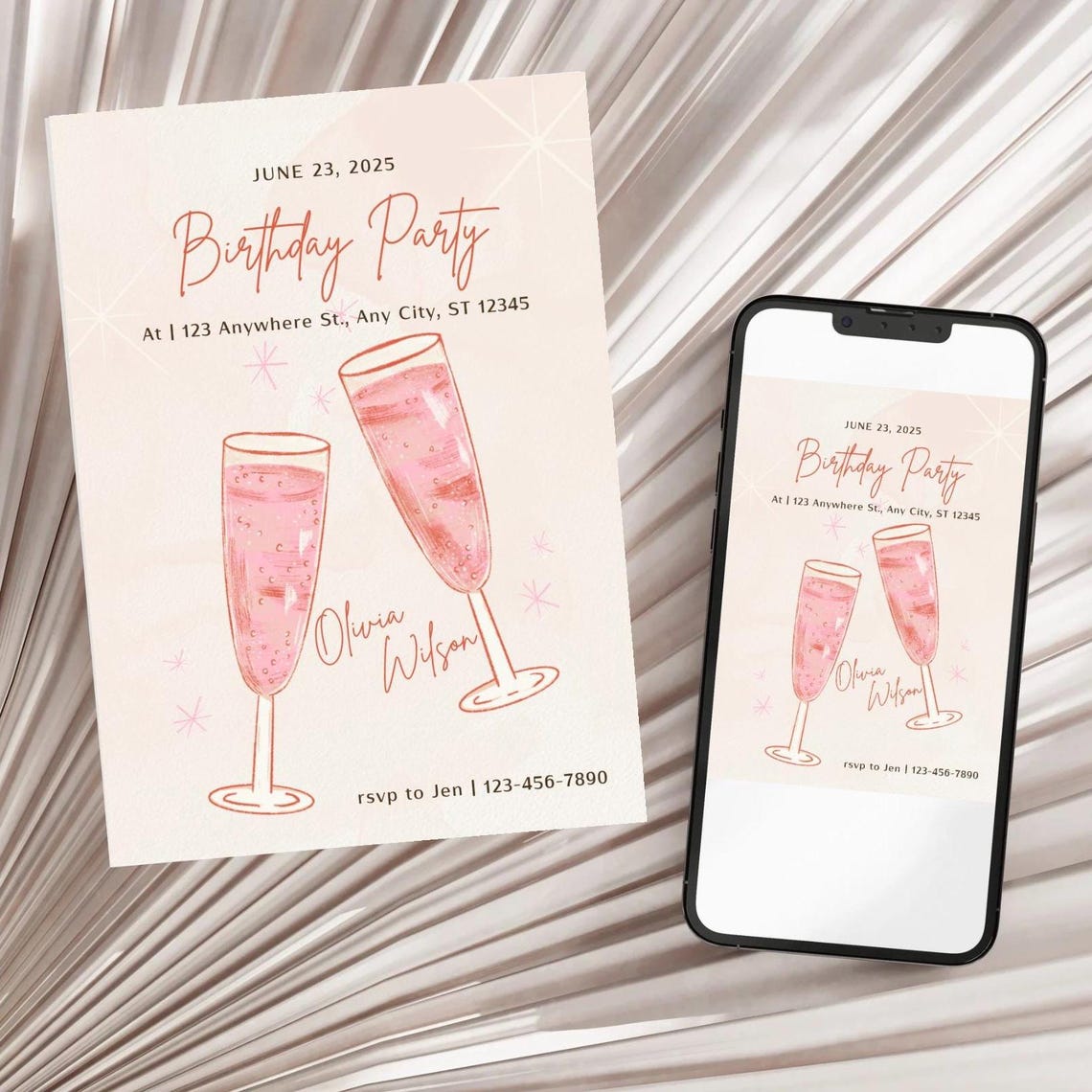 Pink Champagne Toast Birthday Party Invitation Birthday Cocktail ...