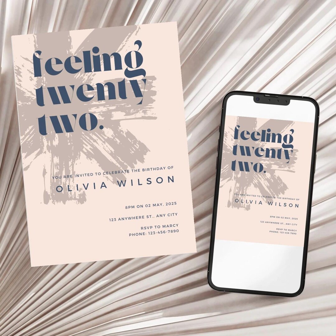 Feeling Twenty Two Birthday Party Invitation All Text Customizizable ...