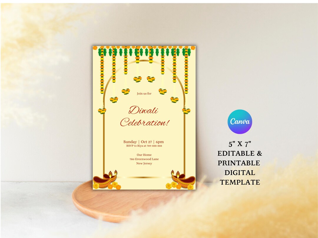 Printable Editable Diwali Celebration Party Invite, Marigold Toran ...