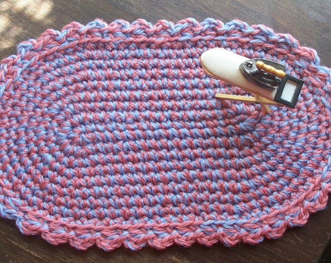 Miniature Crochet Oval Rug in Country Pink and Blue 100 Percent Wool - Etsy