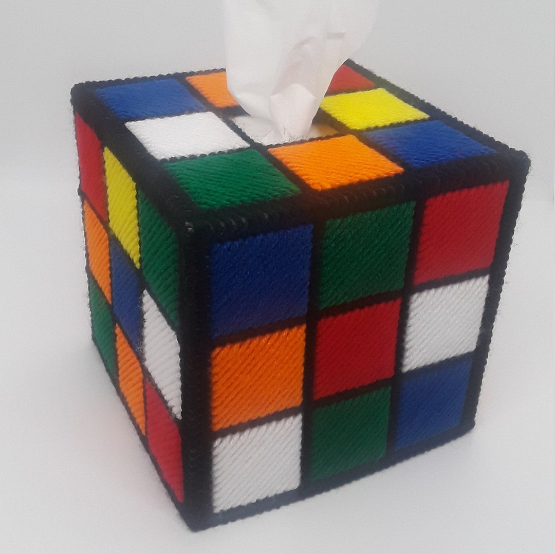 Rubiks Rubix Cube Unsolved Tissue Box Cover Handmade Plastic Canvas - Etsy