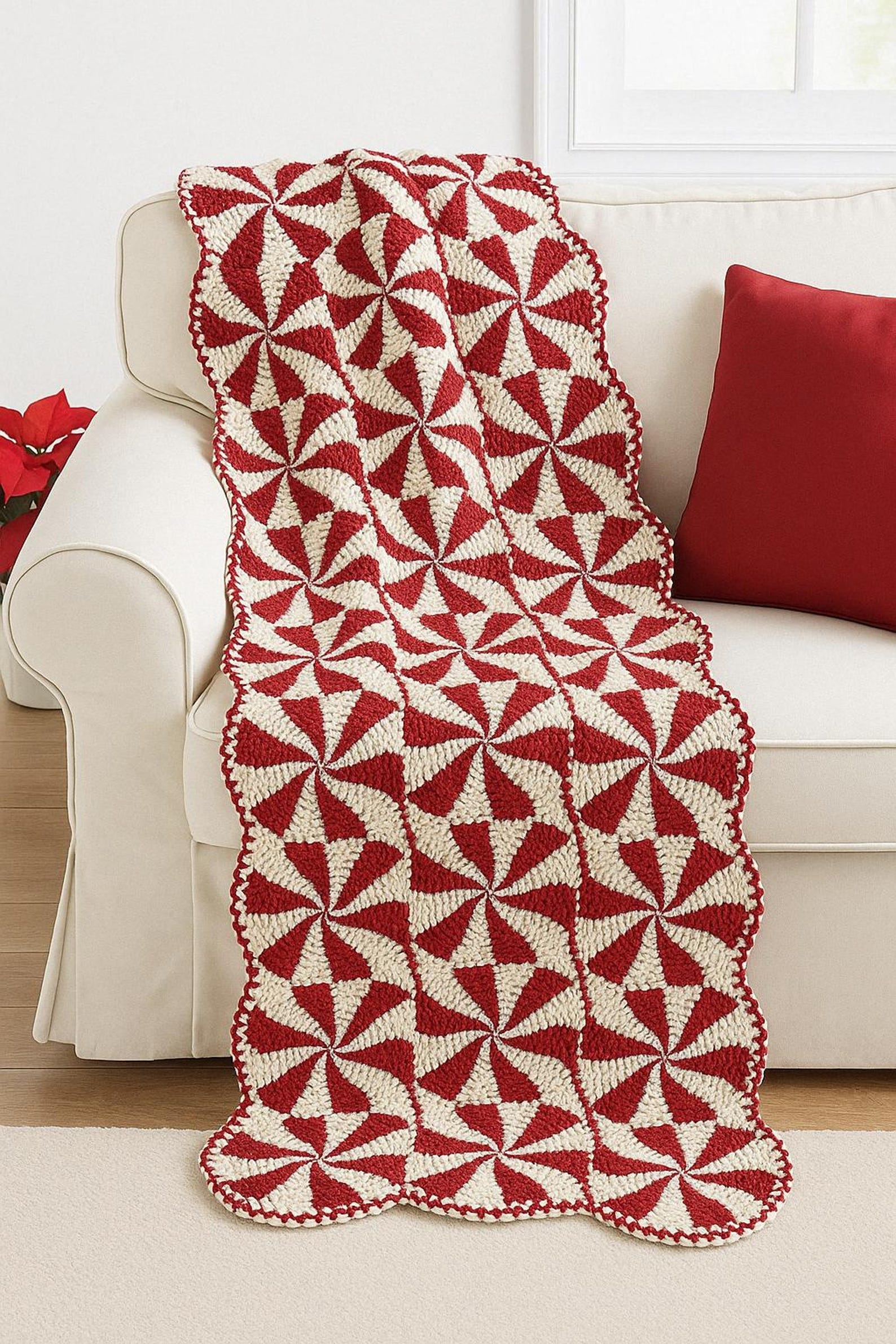 Peppermint Swirl Crochet Blanket Pattern – Holiday Throw PDF – Red and ...