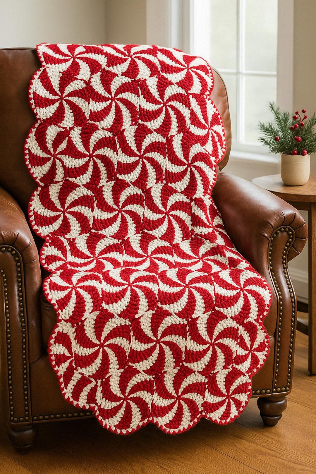 Peppermint Swirl Crochet Blanket Pattern – Holiday Throw PDF – Red and ...