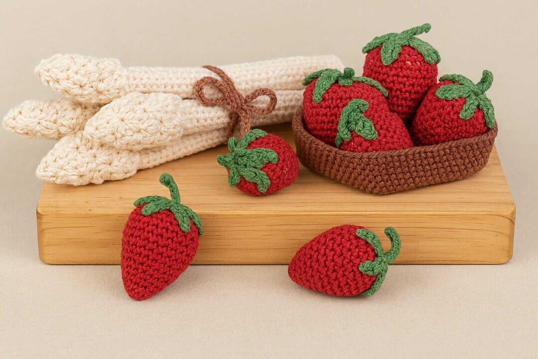 Amigurumi Strawberries & Asparagus Crochet Pattern | PDF Veggie Set ...