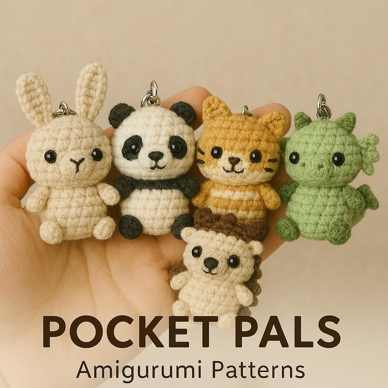 Pocket Pals Amigurumi Crochet Pattern Bundle – 5 Cute Animal Keychains ...