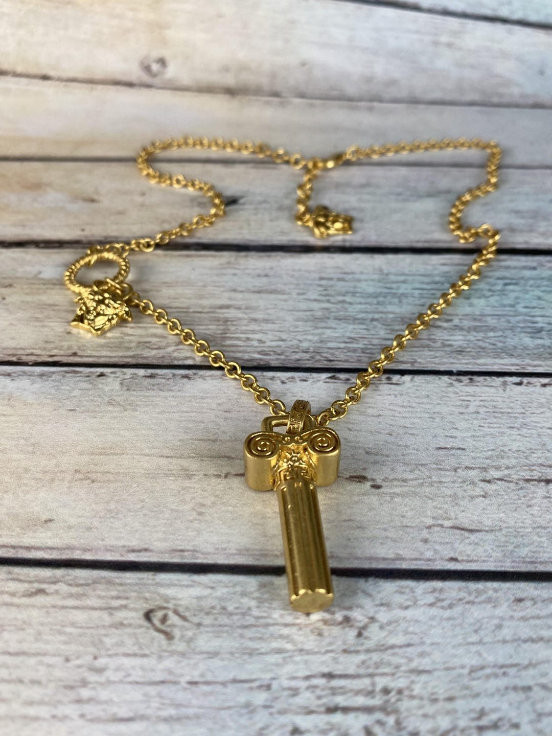 Versace Gold Rope Chain Pillar Pendant Necklace - Etsy